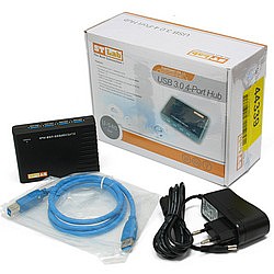 מפצל STLab U-540 USB 3.0 עם 4 שקעי USB כולל ספק כח. המפצל כולל כבל USB ...
